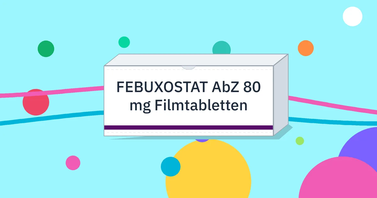 Symbolbild: Packung mit der Aufschrift FEBUXOSTAT AbZ 80 mg Filmtabletten (PZN 14215589) – Verfügbarkeit und Bezug in Apotheken in Frankfurt am Main