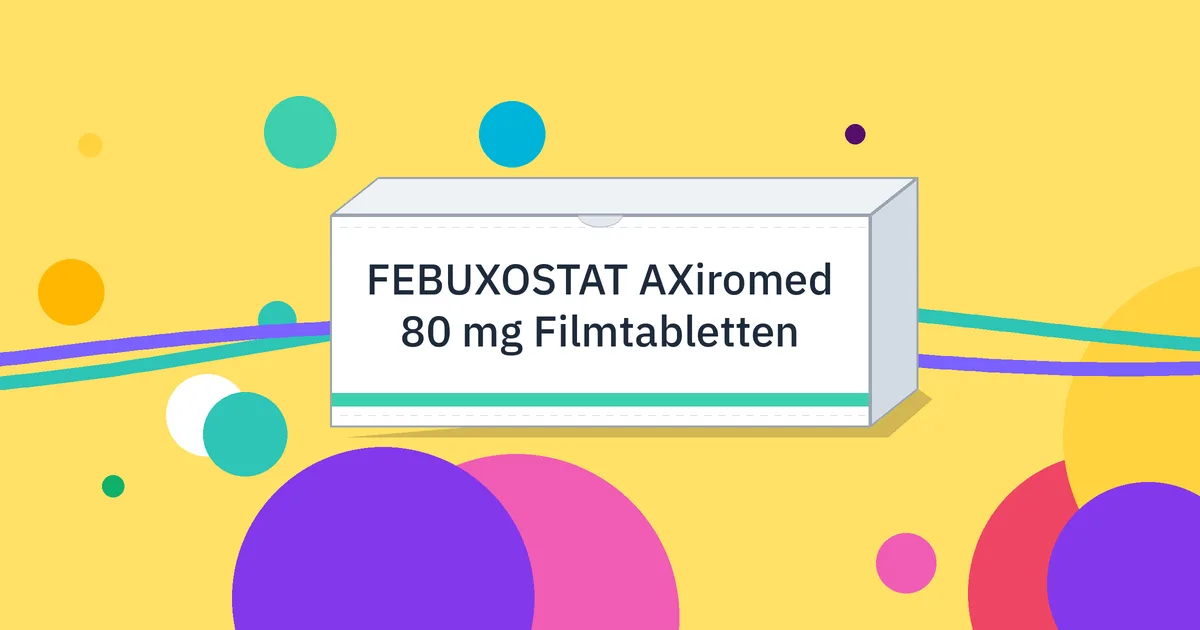 Symbolbild: Packung mit der Aufschrift FEBUXOSTAT AXiromed 80 mg Filmtabletten (PZN 15425030) – Verfügbarkeit und Bezug in Apotheken in Frankfurt am Main