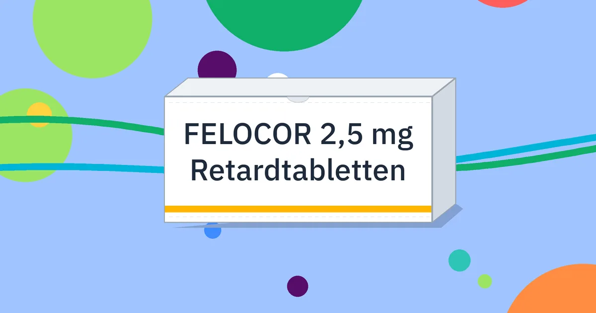 Symbolbild: Packung mit der Aufschrift FELOCOR 2,5 mg Retardtabletten (PZN 01511524) – Verfügbarkeit und Bezug in Apotheken in Frankfurt am Main