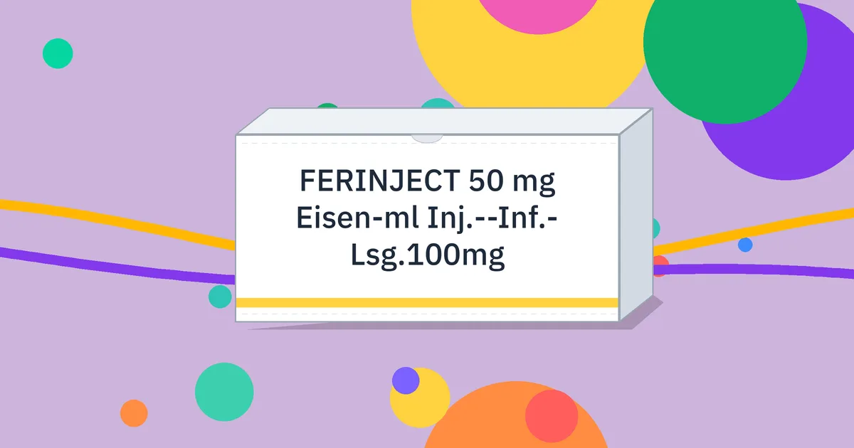 Symbolbild: Packung mit der Aufschrift FERINJECT 50 mg Eisen-ml Inj.--Inf.-Lsg.100mg (PZN 05947891) – Verfügbarkeit und Bezug in Apotheken in Frankfurt am Main