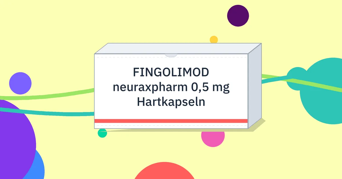 Symbolbild: Packung mit der Aufschrift FINGOLIMOD neuraxpharm 0,5 mg Hartkapseln (PZN 17492728) – Verfügbarkeit und Bezug in Apotheken in Frankfurt am Main