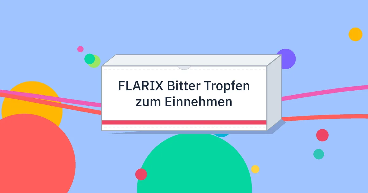 Symbolbild: Packung mit der Aufschrift FLARIX Bitter Tropfen zum Einnehmen (PZN 17538643) – Verfügbarkeit und Bezug in Apotheken in Frankfurt am Main