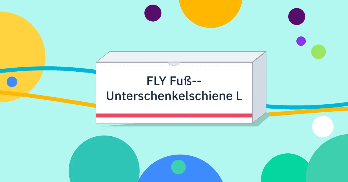 Symbolbild: Packung mit der Aufschrift FLY Fuß--Unterschenkelschiene L (PZN 10539711) – Verfügbarkeit und Bezug in Apotheken in Frankfurt am Main