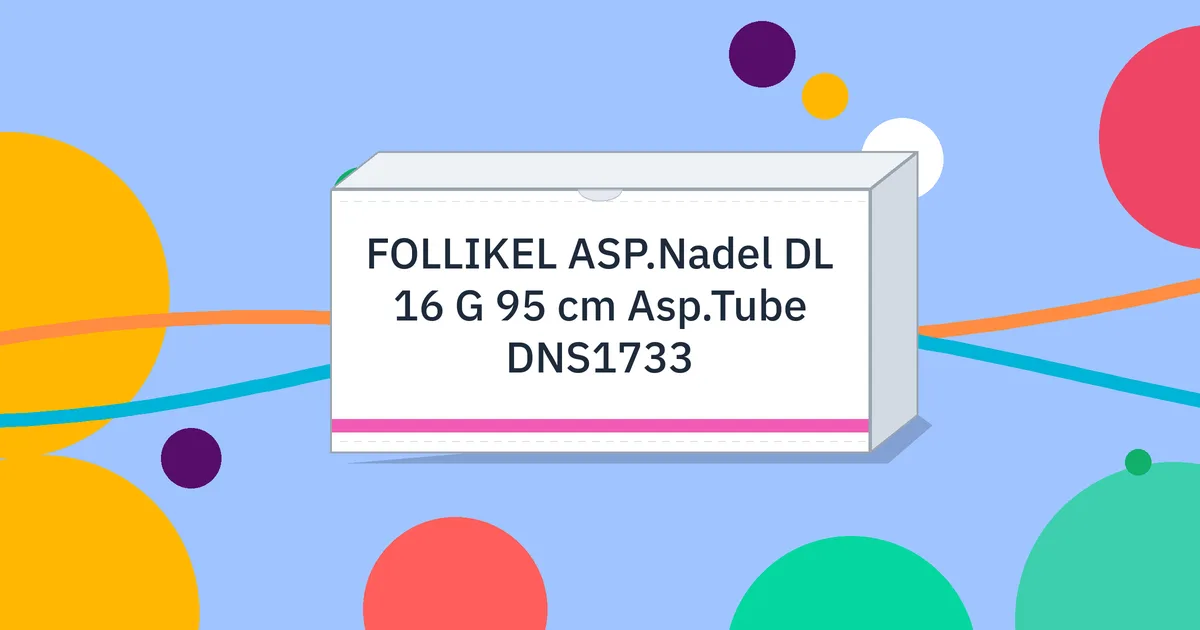 Symbolbild: Packung mit der Aufschrift FOLLIKEL ASP.Nadel DL 16 G 95 cm Asp.Tube DNS1733 (PZN 19054990) – Verfügbarkeit und Bezug in Apotheken in Frankfurt am Main