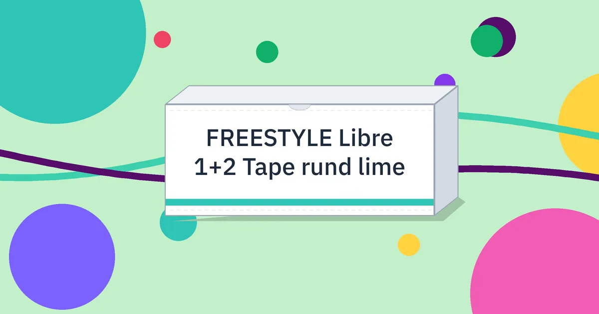 Symbolbild: Packung mit der Aufschrift FREESTYLE Libre 1+2 Tape rund lime (PZN 18177437) – Verfügbarkeit und Bezug in Apotheken in Frankfurt am Main