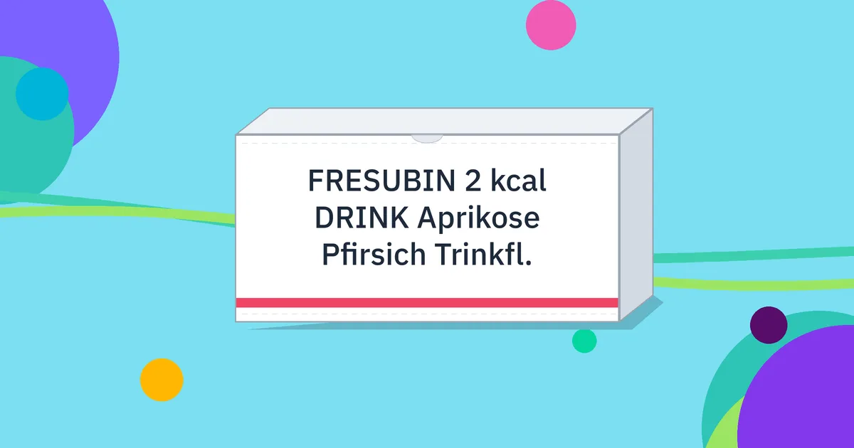 Symbolbild: Packung mit der Aufschrift FRESUBIN 2 kcal DRINK Aprikose Pfirsich Trinkfl. (PZN 06964710) – Verfügbarkeit und Bezug in Apotheken in Frankfurt am Main