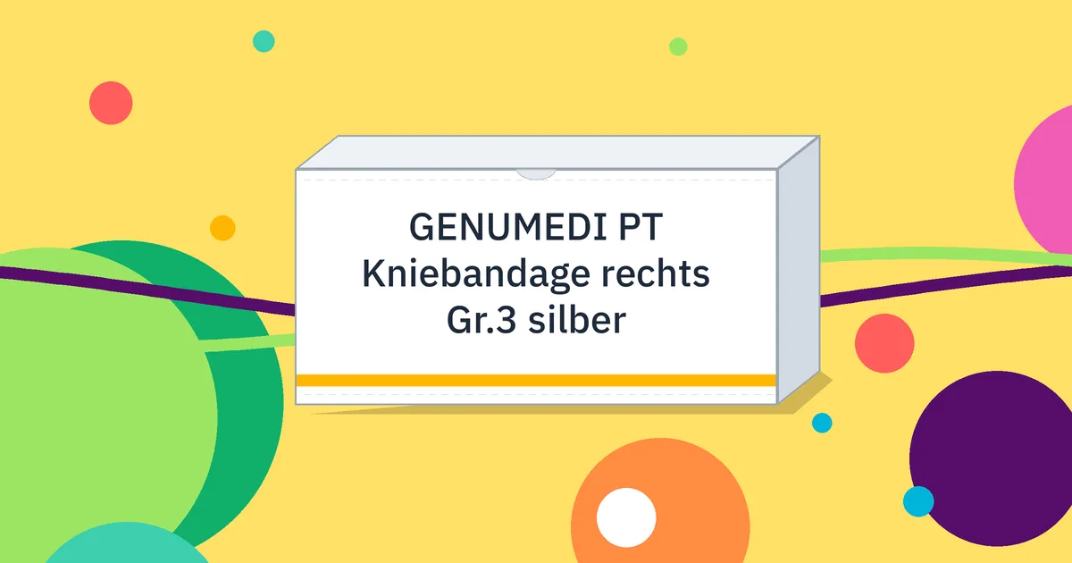 Symbolbild: Packung mit der Aufschrift GENUMEDI PT Kniebandage rechts Gr.3 silber (PZN 15314023) – Verfügbarkeit und Bezug in Apotheken in Frankfurt am Main