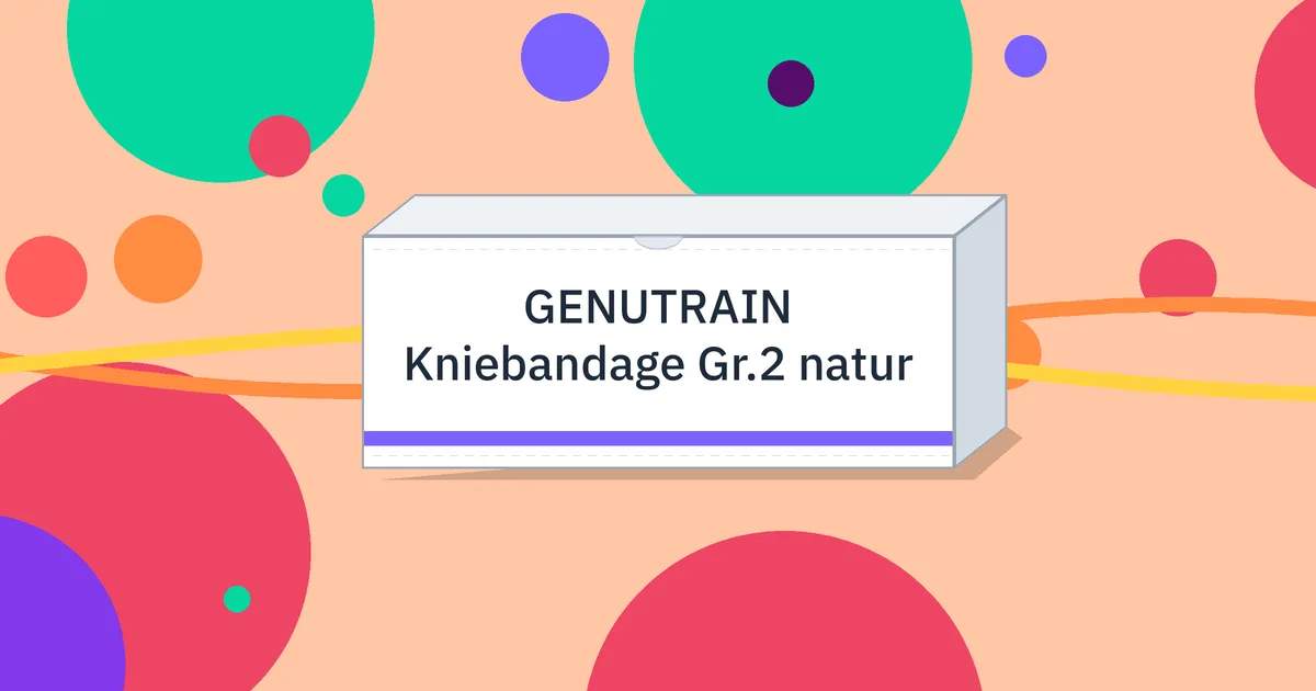Symbolbild: Packung mit der Aufschrift GENUTRAIN Kniebandage Gr.2 natur (PZN 01285252) – Verfügbarkeit und Bezug in Apotheken in Frankfurt am Main