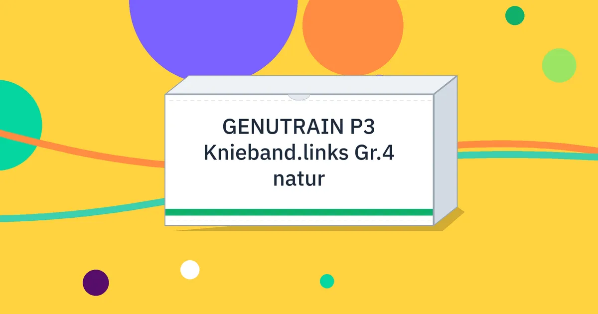 Symbolbild: Packung mit der Aufschrift GENUTRAIN P3 Knieband.links Gr.4 natur (PZN 01284838) – Verfügbarkeit und Bezug in Apotheken in Frankfurt am Main
