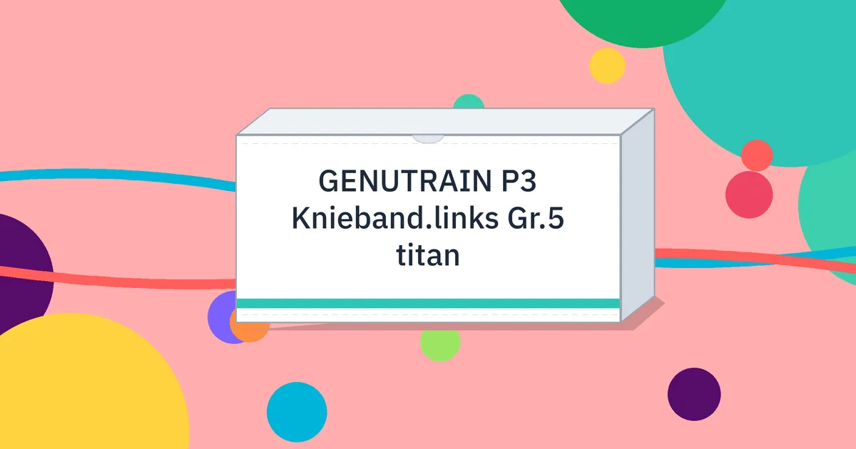 Symbolbild: Packung mit der Aufschrift GENUTRAIN P3 Knieband.links Gr.5 titan (PZN 01285200) – Verfügbarkeit und Bezug in Apotheken in Frankfurt am Main