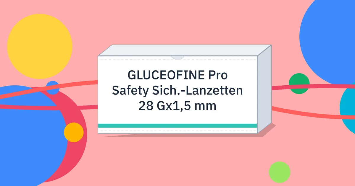 Symbolbild: Packung mit der Aufschrift GLUCEOFINE Pro Safety Sich.-Lanzetten 28 Gx1,5 mm (PZN 20065958) – Verfügbarkeit und Bezug in Apotheken in Frankfurt am Main