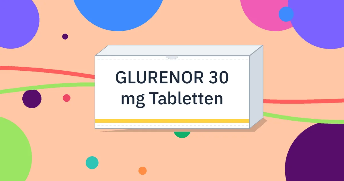Symbolbild: Packung mit der Aufschrift GLURENOR 30 mg Tabletten (PZN 14240274) – Verfügbarkeit und Bezug in Apotheken in Frankfurt am Main