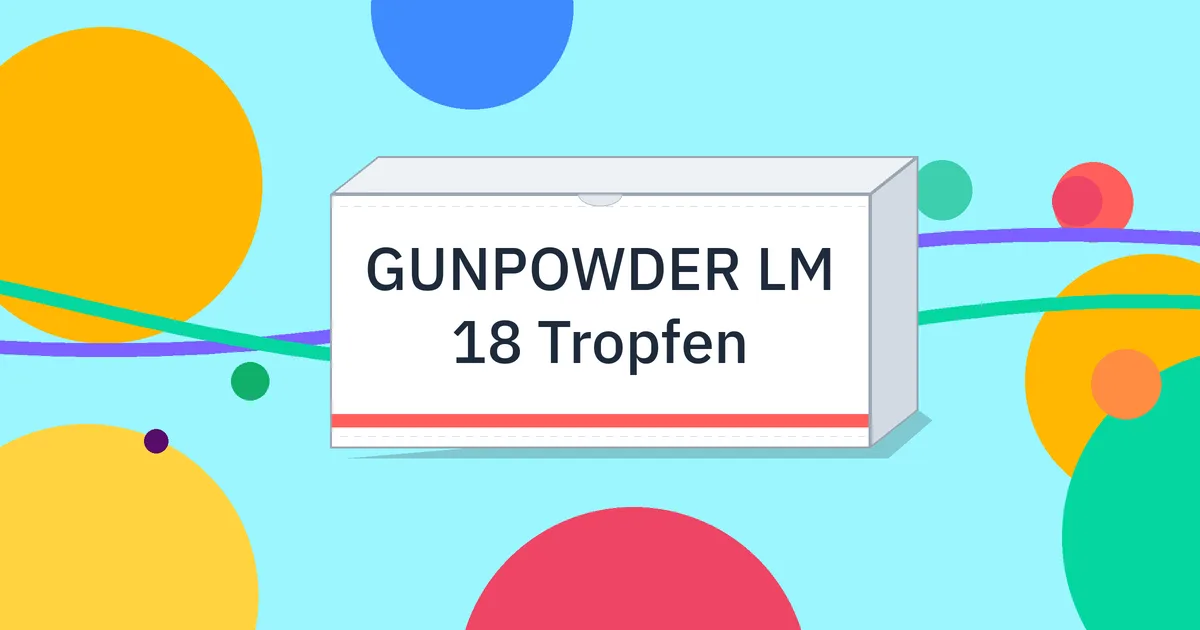 Symbolbild: Packung mit der Aufschrift GUNPOWDER LM 18 Tropfen (PZN 15823693) – Verfügbarkeit und Bezug in Apotheken in Frankfurt am Main