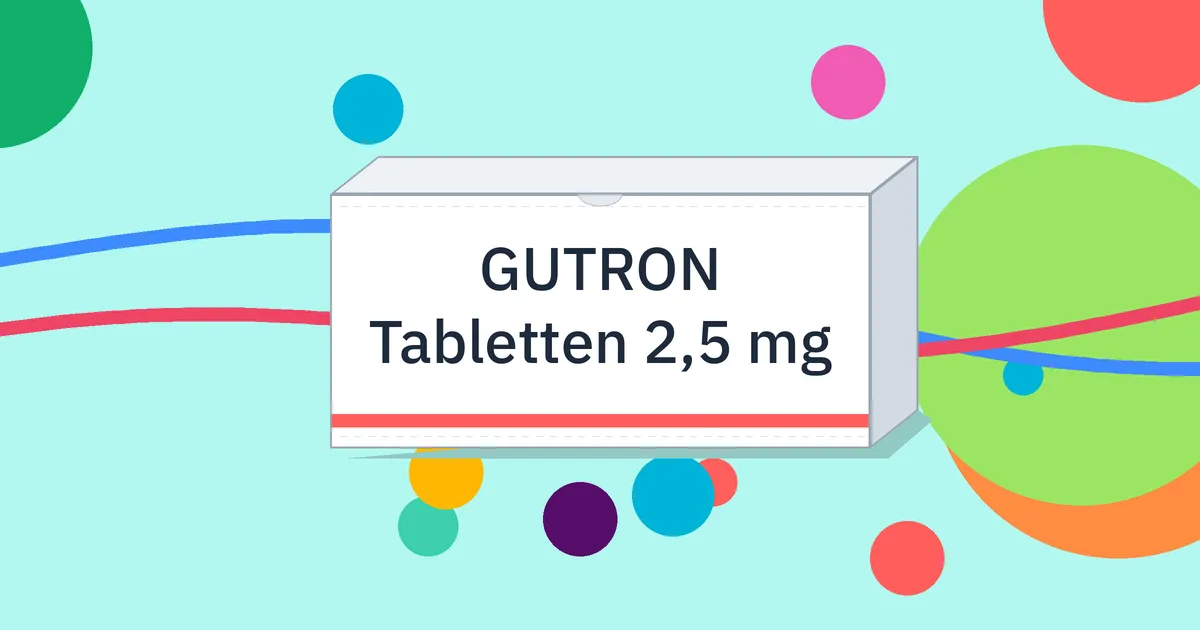 Symbolbild: Packung mit der Aufschrift GUTRON Tabletten 2,5 mg (PZN 13910927) – Verfügbarkeit und Bezug in Apotheken in Frankfurt am Main