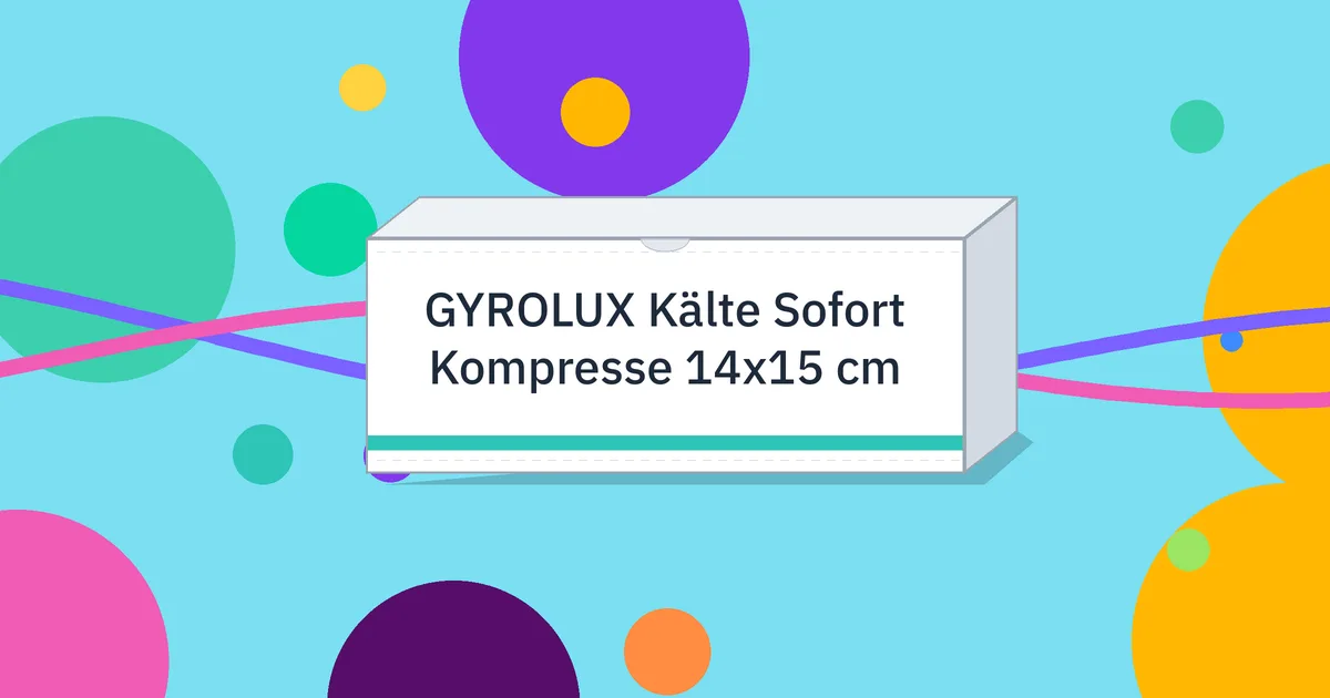 Symbolbild: Packung mit der Aufschrift GYROLUX Kälte Sofort Kompresse 14x15 cm (PZN 06977167) – Verfügbarkeit und Bezug in Apotheken in Frankfurt am Main