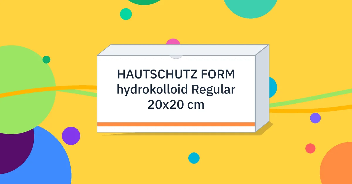 Symbolbild: Packung mit der Aufschrift HAUTSCHUTZ FORM hydrokolloid Regular 20x20 cm (PZN 11666423) – Verfügbarkeit und Bezug in Apotheken in Frankfurt am Main
