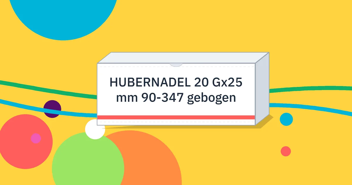 Symbolbild: Packung mit der Aufschrift HUBERNADEL 20 Gx25 mm 90-347 gebogen (PZN 02367242) – Verfügbarkeit und Bezug in Apotheken in Frankfurt am Main