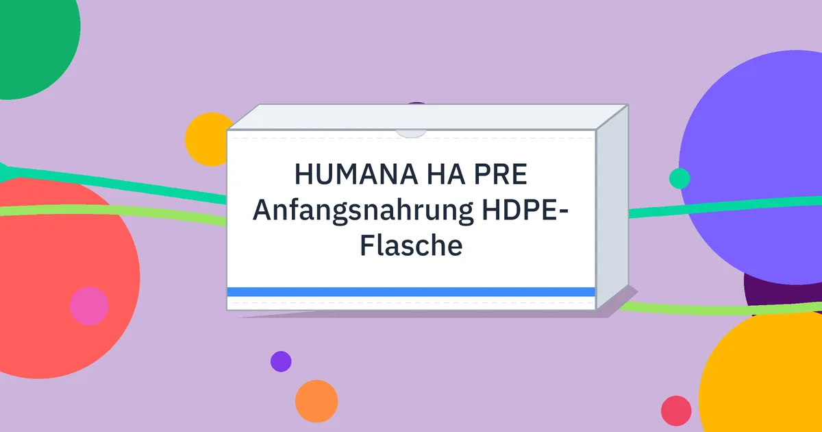 Symbolbild: Packung mit der Aufschrift HUMANA HA PRE Anfangsnahrung HDPE-Flasche (PZN 15896249) – Verfügbarkeit und Bezug in Apotheken in Frankfurt am Main