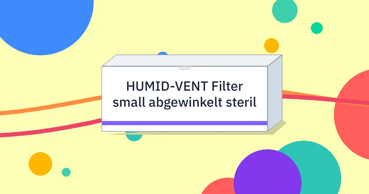 Symbolbild: Packung mit der Aufschrift HUMID-VENT Filter small abgewinkelt steril (PZN 05033464) – Verfügbarkeit und Bezug in Apotheken in Frankfurt am Main