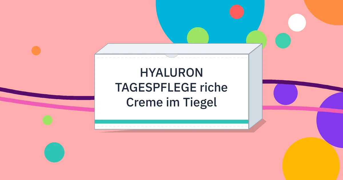 Symbolbild: Packung mit der Aufschrift HYALURON TAGESPFLEGE riche Creme im Tiegel (PZN 14175430) – Verfügbarkeit und Bezug in Apotheken in Frankfurt am Main