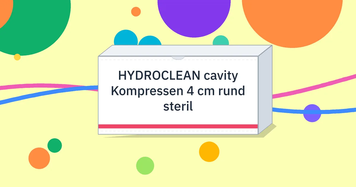 Symbolbild: Packung mit der Aufschrift HYDROCLEAN cavity Kompressen 4 cm rund steril (PZN 18124949) – Verfügbarkeit und Bezug in Apotheken in Frankfurt am Main