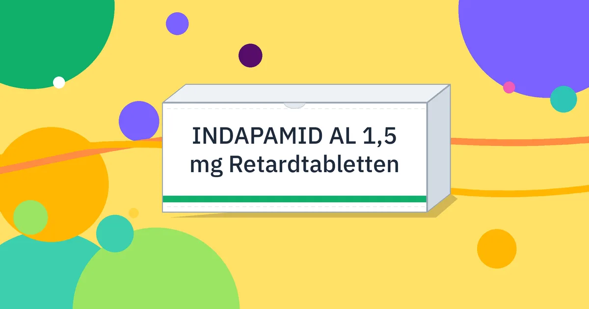 Symbolbild: Packung mit der Aufschrift INDAPAMID AL 1,5 mg Retardtabletten (PZN 18780375) – Verfügbarkeit und Bezug in Apotheken in Frankfurt am Main