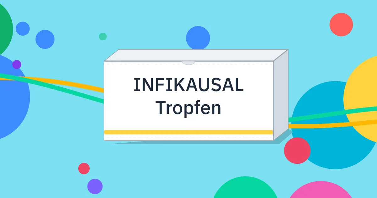 Symbolbild: Packung mit der Aufschrift INFIKAUSAL Tropfen (PZN 04300650) – Verfügbarkeit und Bezug in Apotheken in Frankfurt am Main