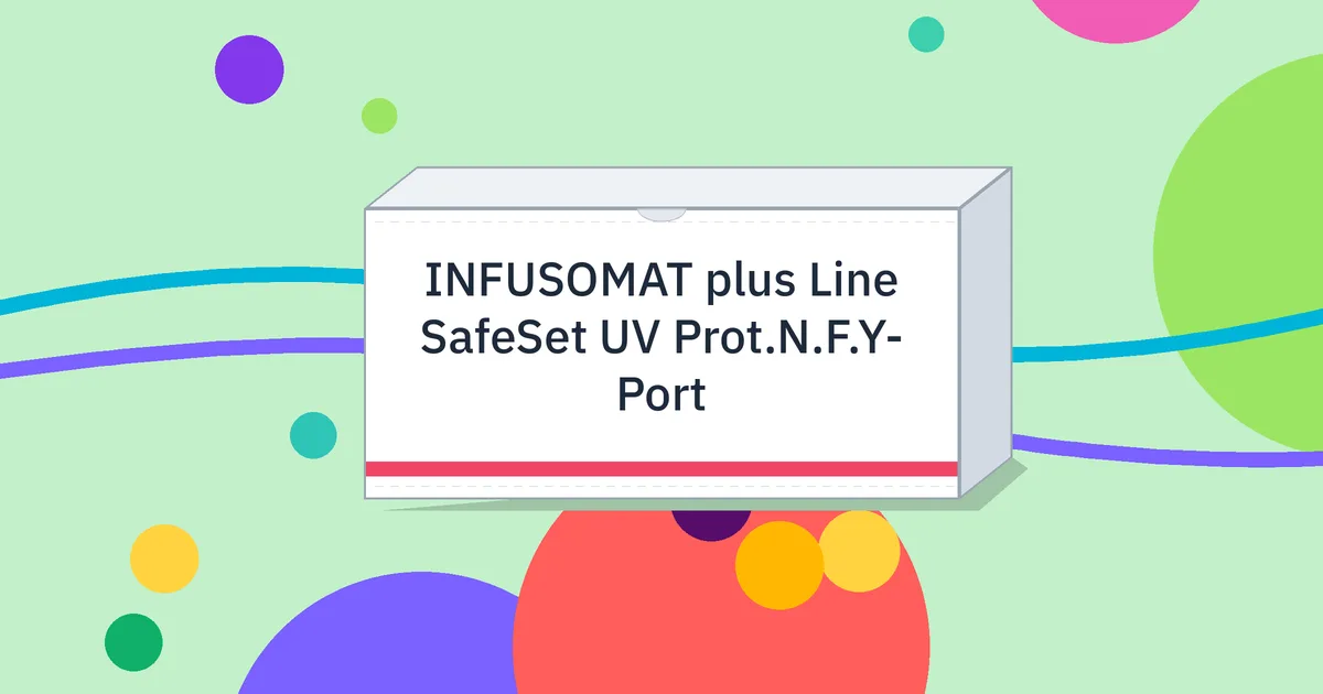 Symbolbild: Packung mit der Aufschrift INFUSOMAT plus Line SafeSet UV Prot.N.F.Y-Port (PZN 16131916) – Verfügbarkeit und Bezug in Apotheken in Frankfurt am Main