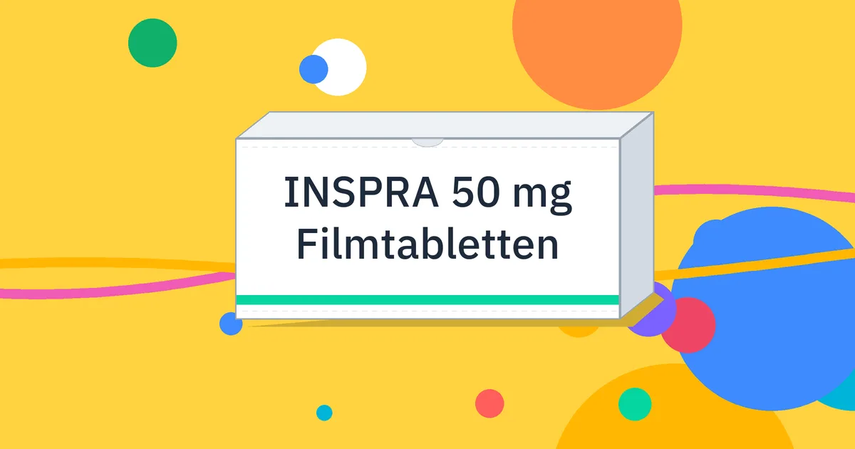 Symbolbild: Packung mit der Aufschrift INSPRA 50 mg Filmtabletten (PZN 06489114) – Verfügbarkeit und Bezug in Apotheken in Frankfurt am Main