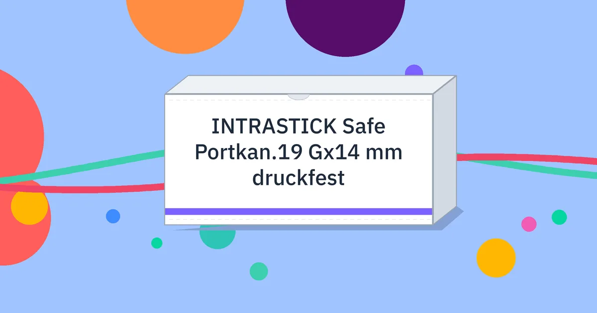 Symbolbild: Packung mit der Aufschrift INTRASTICK Safe Portkan.19 Gx14 mm druckfest (PZN 09314987) – Verfügbarkeit und Bezug in Apotheken in Frankfurt am Main