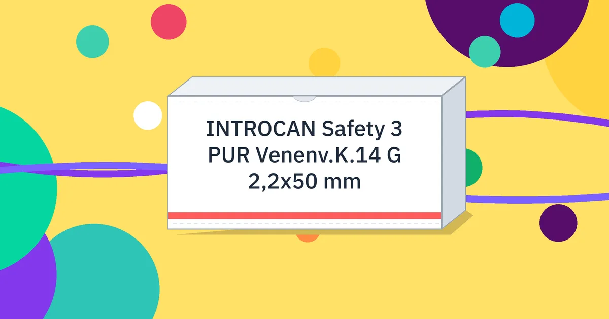 Symbolbild: Packung mit der Aufschrift INTROCAN Safety 3 PUR Venenv.K.14 G 2,2x50 mm (PZN 19526816) – Verfügbarkeit und Bezug in Apotheken in Frankfurt am Main