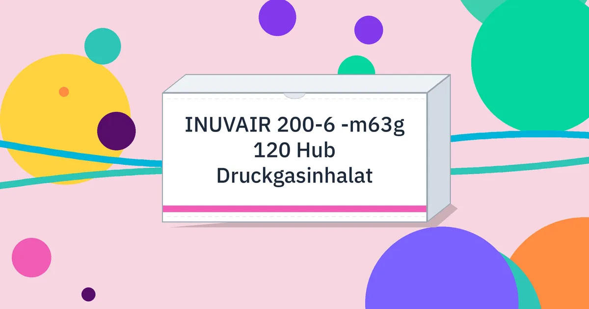 Symbolbild: Packung mit der Aufschrift INUVAIR 200-6 -m63g 120 Hub Druckgasinhalat (PZN 17185512) – Verfügbarkeit und Bezug in Apotheken in Frankfurt am Main