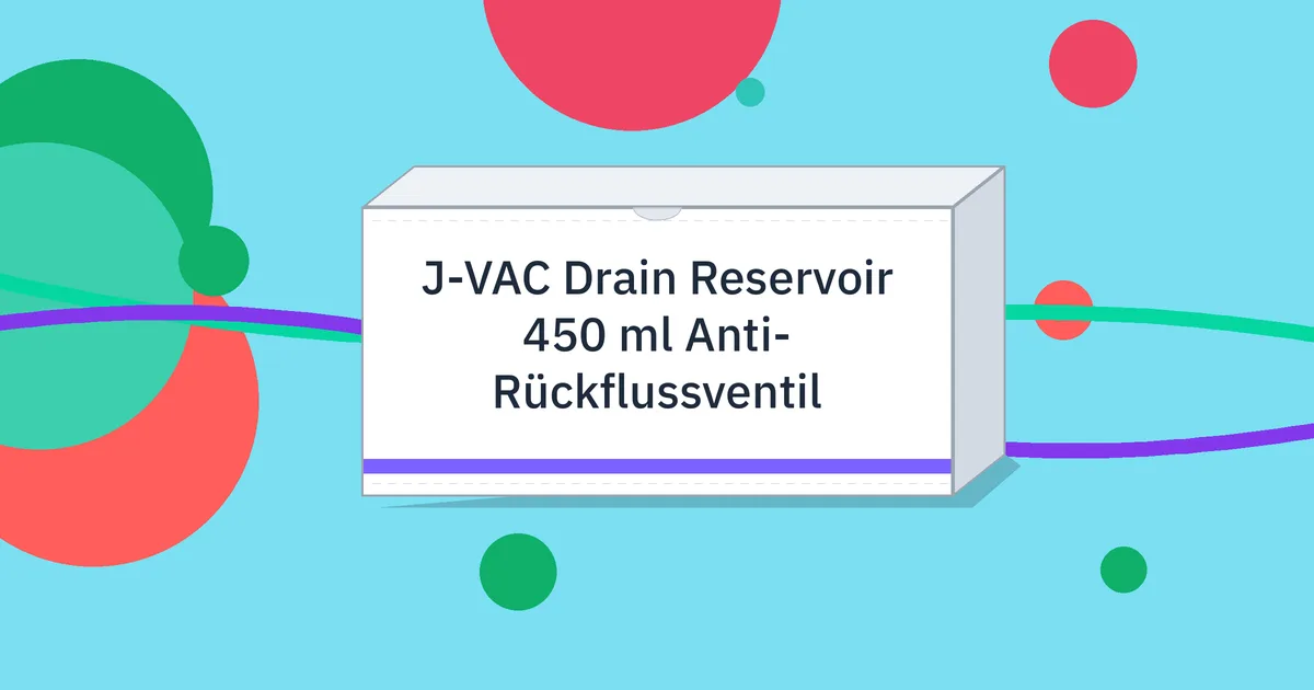 Symbolbild: Packung mit der Aufschrift J-VAC Drain Reservoir 450 ml Anti-Rückflussventil (PZN 18424367) – Verfügbarkeit und Bezug in Apotheken in Frankfurt am Main