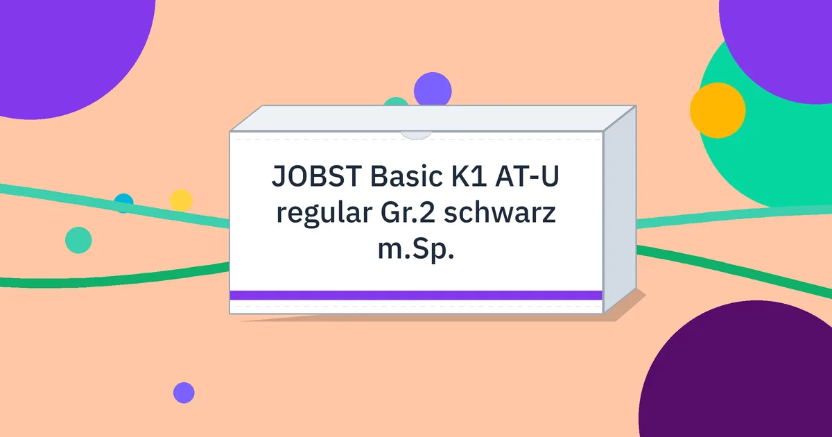 Symbolbild: Packung mit der Aufschrift JOBST Basic K1 AT-U regular Gr.2 schwarz m.Sp. (PZN 15310551) – Verfügbarkeit und Bezug in Apotheken in Frankfurt am Main