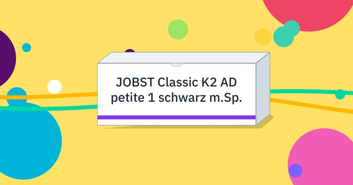 Symbolbild: Packung mit der Aufschrift JOBST Classic K2 AD petite 1 schwarz m.Sp. (PZN 11269685) – Verfügbarkeit und Bezug in Apotheken in Frankfurt am Main