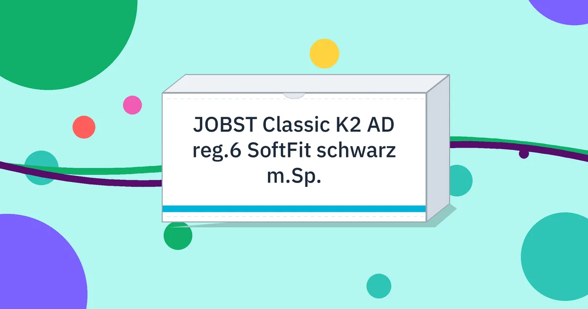 Symbolbild: Packung mit der Aufschrift JOBST Classic K2 AD reg.6 SoftFit schwarz m.Sp. (PZN 14222187) – Verfügbarkeit und Bezug in Apotheken in Frankfurt am Main