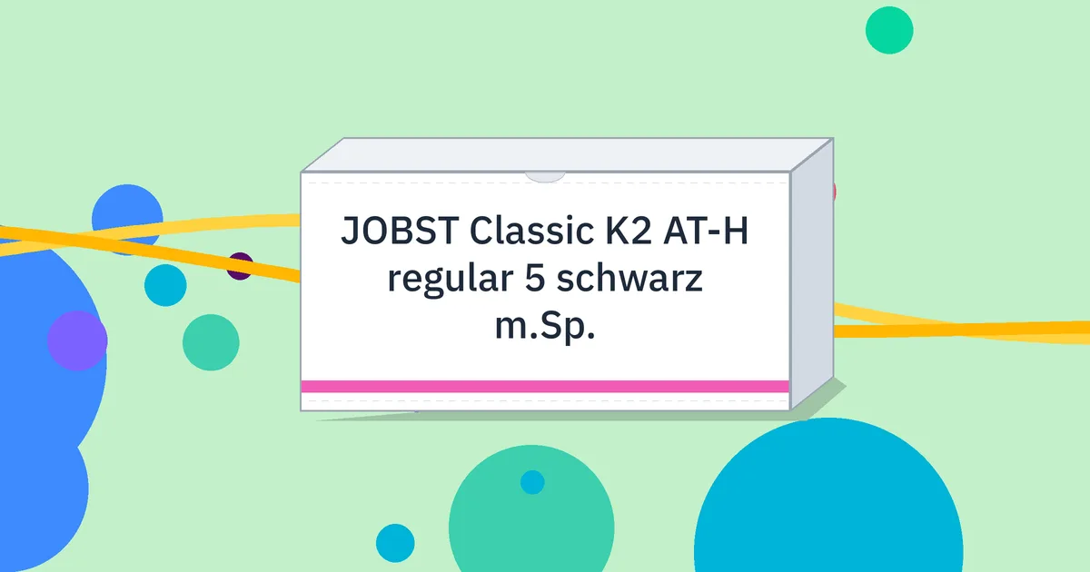 Symbolbild: Packung mit der Aufschrift JOBST Classic K2 AT-H regular 5 schwarz m.Sp. (PZN 13068838) – Verfügbarkeit und Bezug in Apotheken in Frankfurt am Main