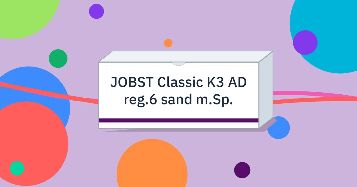 Symbolbild: Packung mit der Aufschrift JOBST Classic K3 AD reg.6 sand m.Sp. (PZN 13071013) – Verfügbarkeit und Bezug in Apotheken in Frankfurt am Main