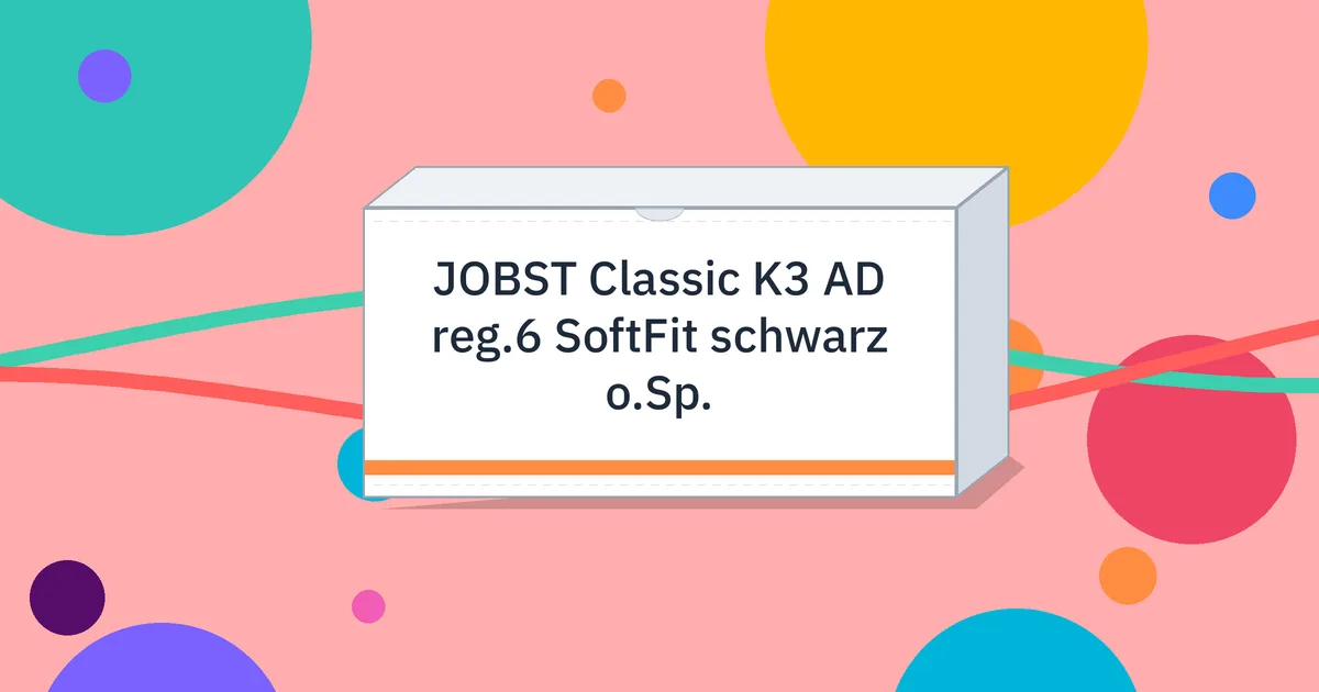 Symbolbild: Packung mit der Aufschrift JOBST Classic K3 AD reg.6 SoftFit schwarz o.Sp. (PZN 14223784) – Verfügbarkeit und Bezug in Apotheken in Frankfurt am Main