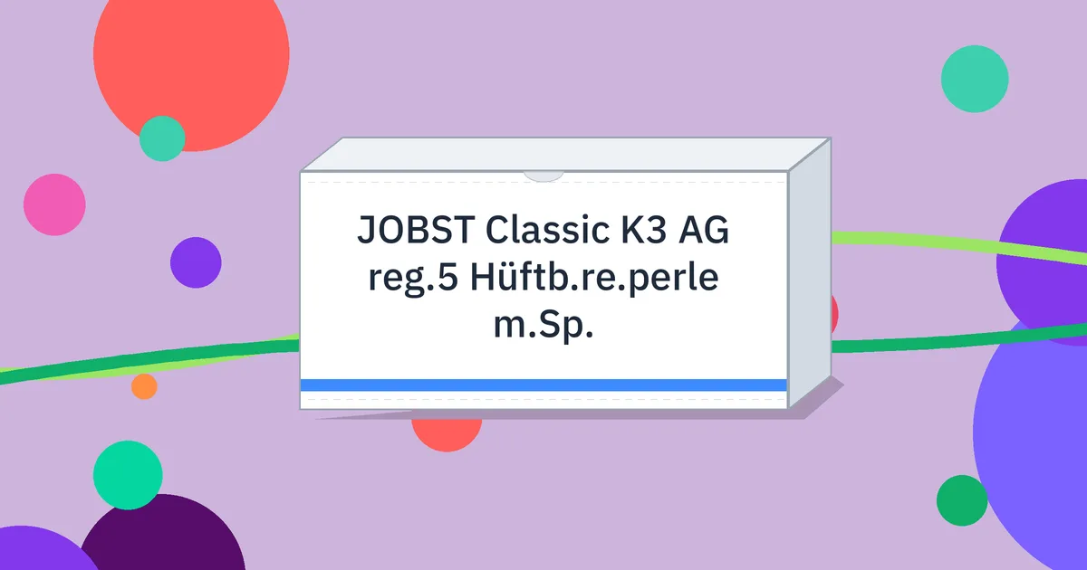 Symbolbild: Packung mit der Aufschrift JOBST Classic K3 AG reg.5 Hüftb.re.perle m.Sp. (PZN 13076246) – Verfügbarkeit und Bezug in Apotheken in Frankfurt am Main