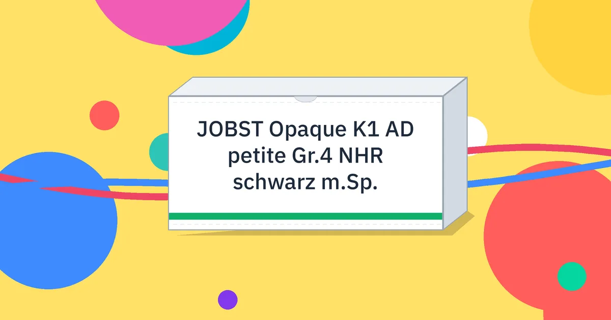 Symbolbild: Packung mit der Aufschrift JOBST Opaque K1 AD petite Gr.4 NHR schwarz m.Sp. (PZN 13078995) – Verfügbarkeit und Bezug in Apotheken in Frankfurt am Main
