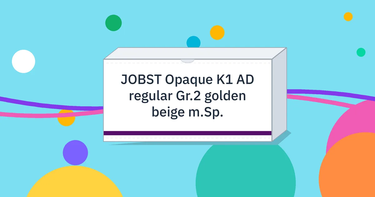 Symbolbild: Packung mit der Aufschrift JOBST Opaque K1 AD regular Gr.2 golden beige m.Sp. (PZN 16262601) – Verfügbarkeit und Bezug in Apotheken in Frankfurt am Main