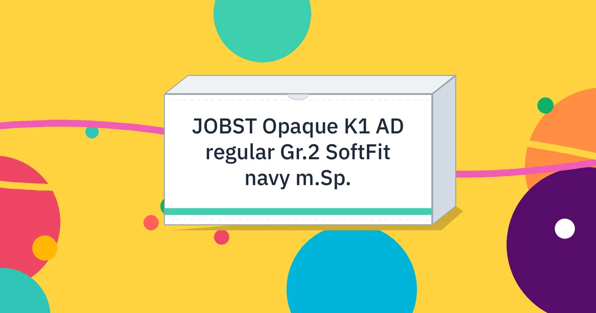 Symbolbild: Packung mit der Aufschrift JOBST Opaque K1 AD regular Gr.2 SoftFit navy m.Sp. (PZN 13081827) – Verfügbarkeit und Bezug in Apotheken in Frankfurt am Main