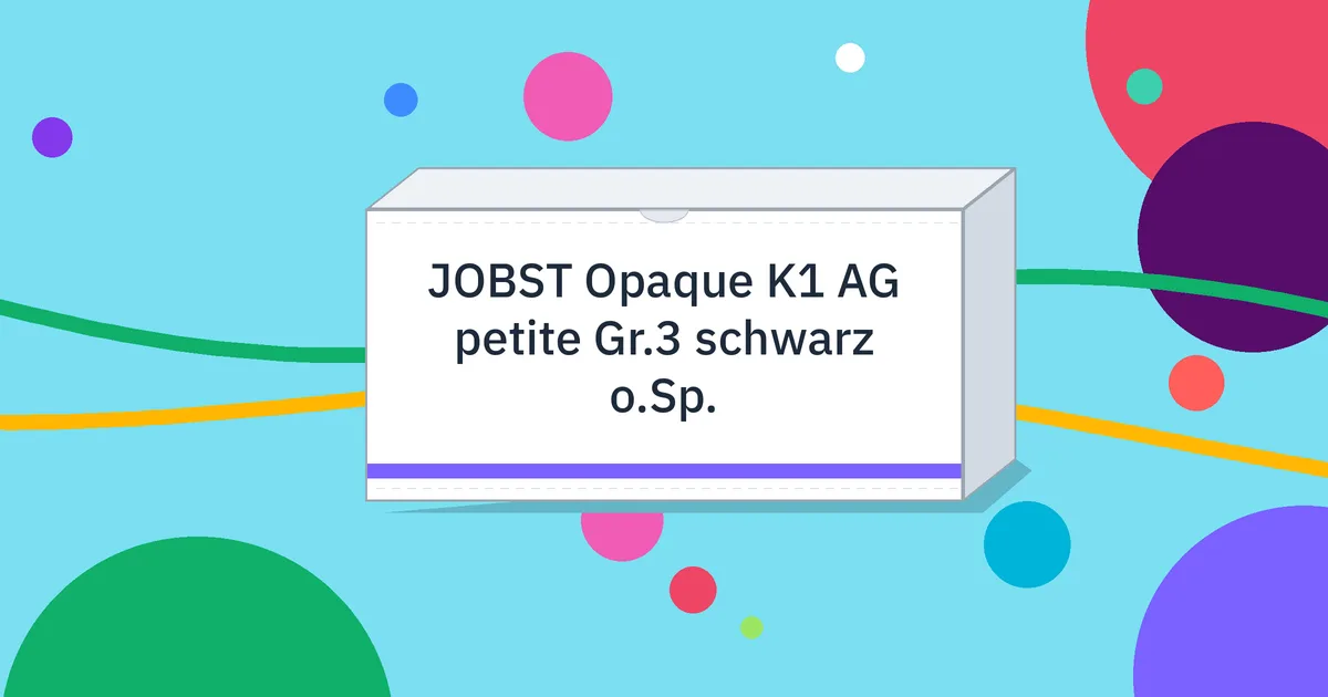 Symbolbild: Packung mit der Aufschrift JOBST Opaque K1 AG petite Gr.3 schwarz o.Sp. (PZN 13090269) – Verfügbarkeit und Bezug in Apotheken in Frankfurt am Main