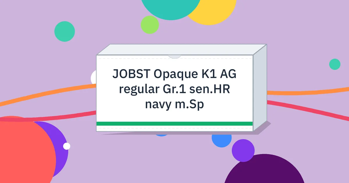 Symbolbild: Packung mit der Aufschrift JOBST Opaque K1 AG regular Gr.1 sen.HR navy m.Sp (PZN 13092564) – Verfügbarkeit und Bezug in Apotheken in Frankfurt am Main