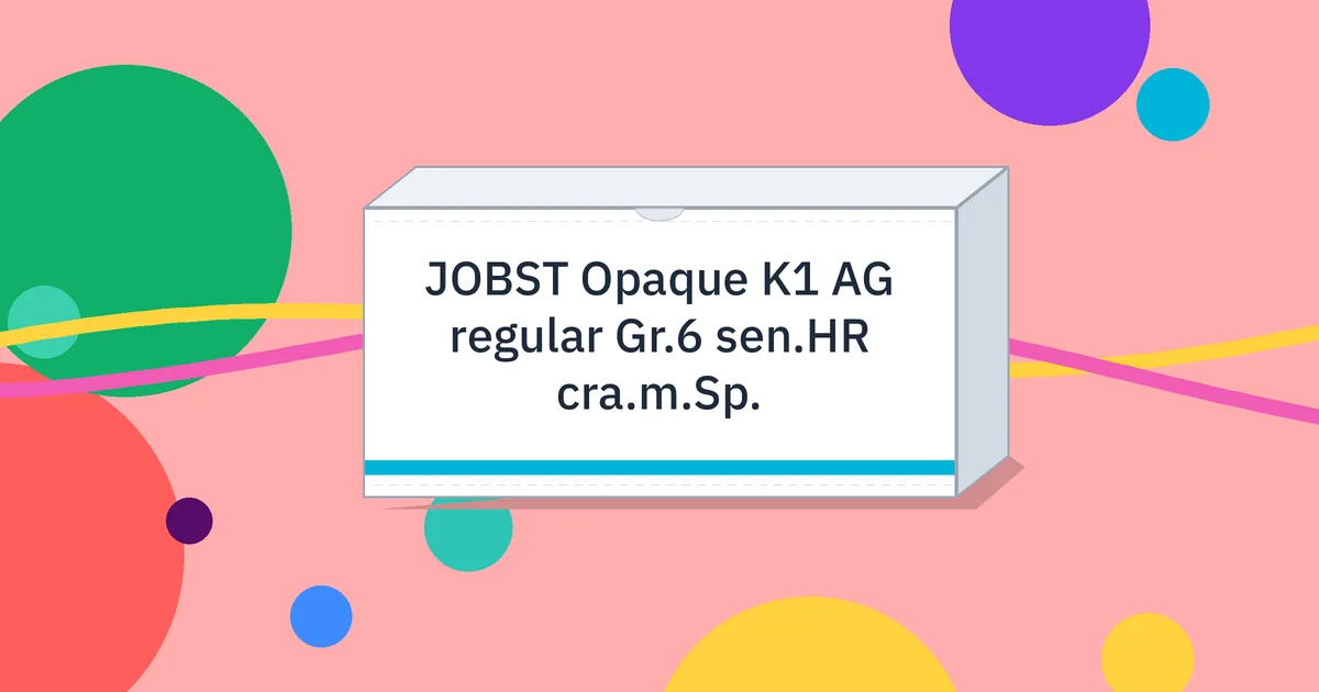 Symbolbild: Packung mit der Aufschrift JOBST Opaque K1 AG regular Gr.6 sen.HR cra.m.Sp. (PZN 13092558) – Verfügbarkeit und Bezug in Apotheken in Frankfurt am Main