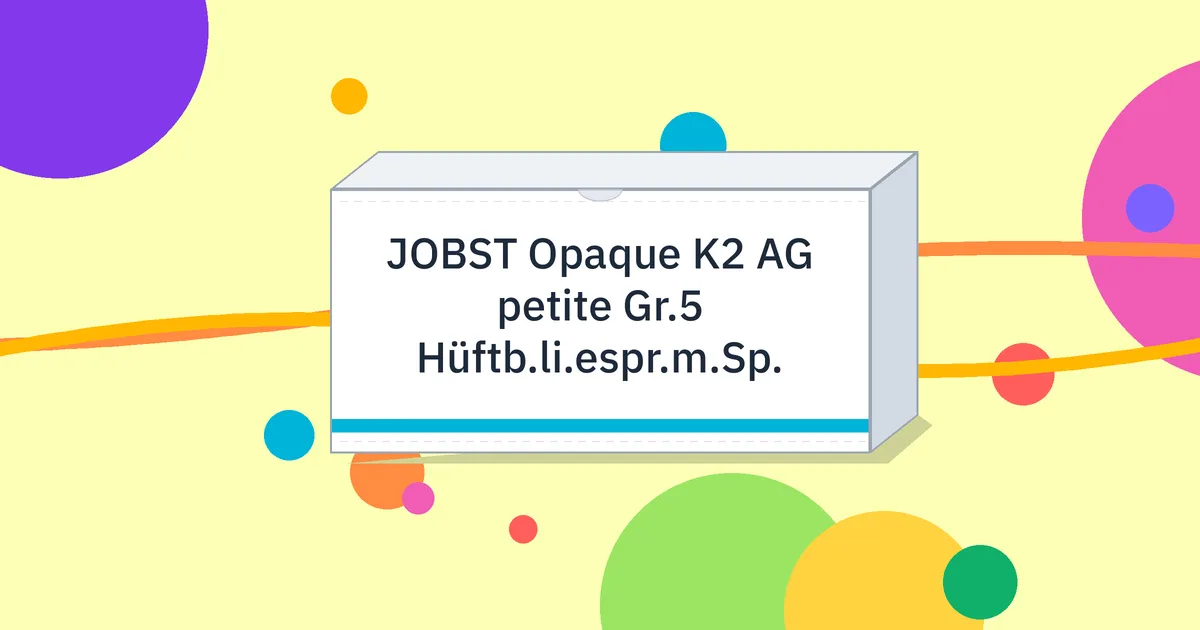 Symbolbild: Packung mit der Aufschrift JOBST Opaque K2 AG petite Gr.5 Hüftb.li.espr.m.Sp. (PZN 16288641) – Verfügbarkeit und Bezug in Apotheken in Frankfurt am Main
