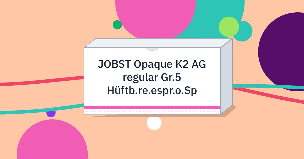Symbolbild: Packung mit der Aufschrift JOBST Opaque K2 AG regular Gr.5 Hüftb.re.espr.o.Sp (PZN 16287274) – Verfügbarkeit und Bezug in Apotheken in Frankfurt am Main