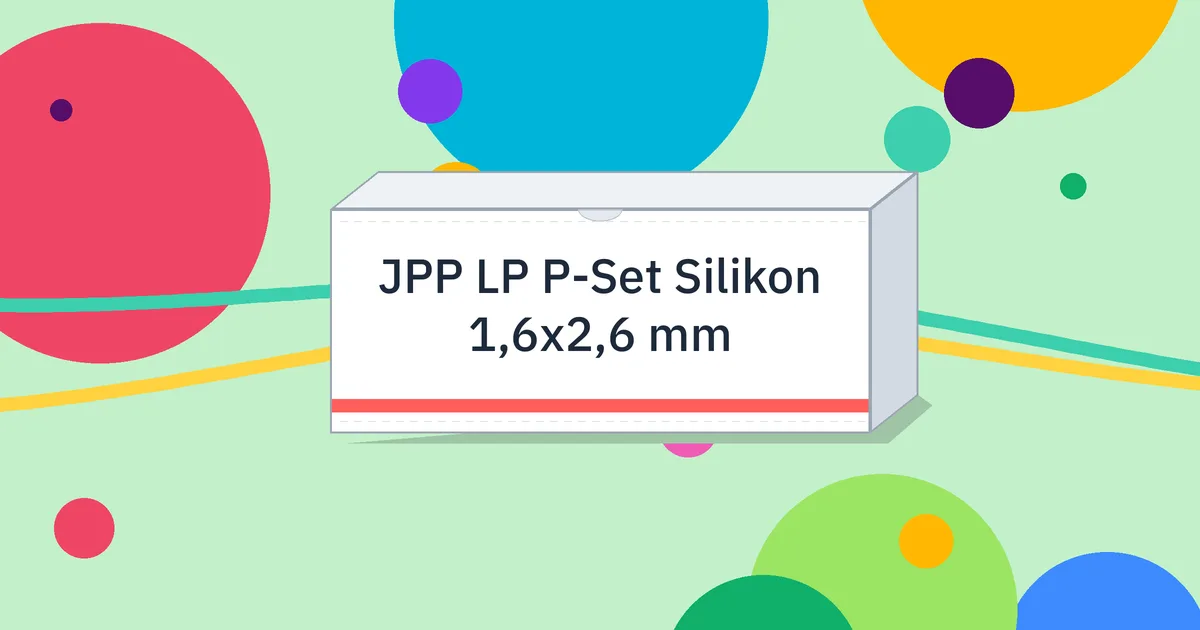 Symbolbild: Packung mit der Aufschrift JPP LP P-Set Silikon 1,6x2,6 mm (PZN 17588641) – Verfügbarkeit und Bezug in Apotheken in Frankfurt am Main