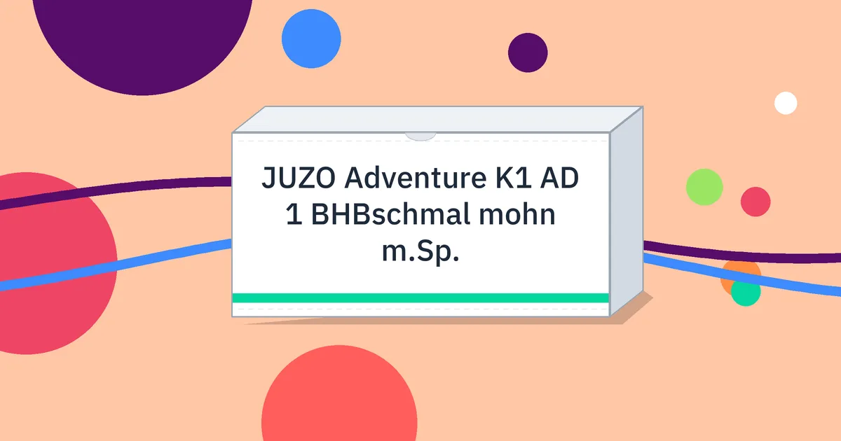 Symbolbild: Packung mit der Aufschrift JUZO Adventure K1 AD 1 BHBschmal mohn m.Sp. (PZN 15495869) – Verfügbarkeit und Bezug in Apotheken in Frankfurt am Main